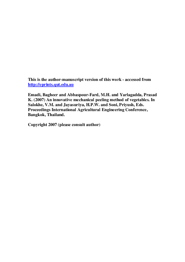 (PDF) An Innovative Mechanical Peeling Method of Vegetables