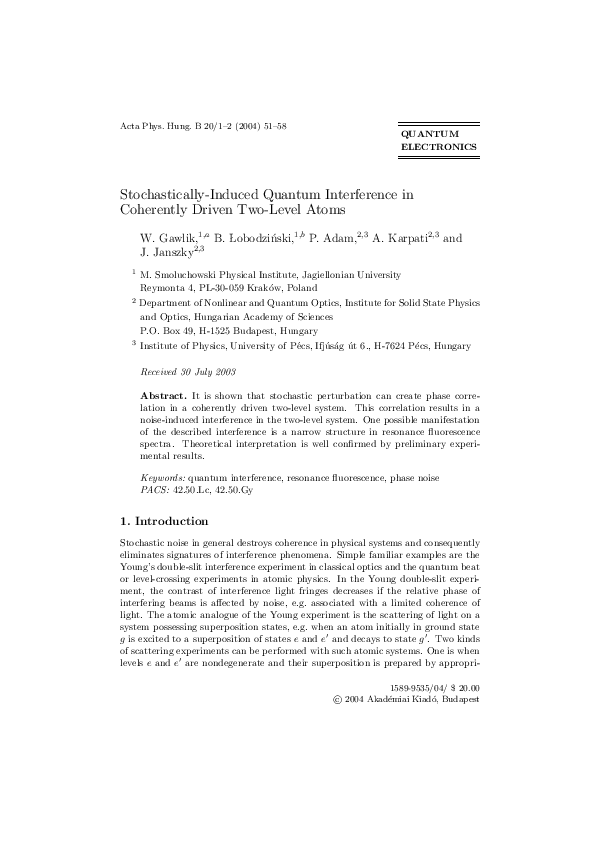 (PDF) Stochastically-induced quantum interference in coherently driven two-level atoms