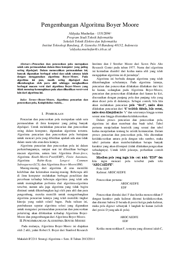 (PDF) Pengembangan Algoritma Boyer Moore