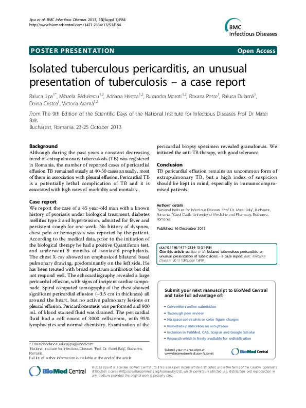 (PDF) Isolated tuberculous pericarditis, an unusual presentation of ...