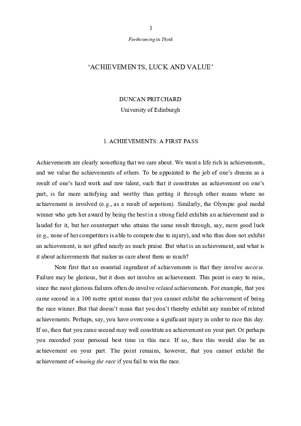 (PDF) Achievements, Luck and Value
