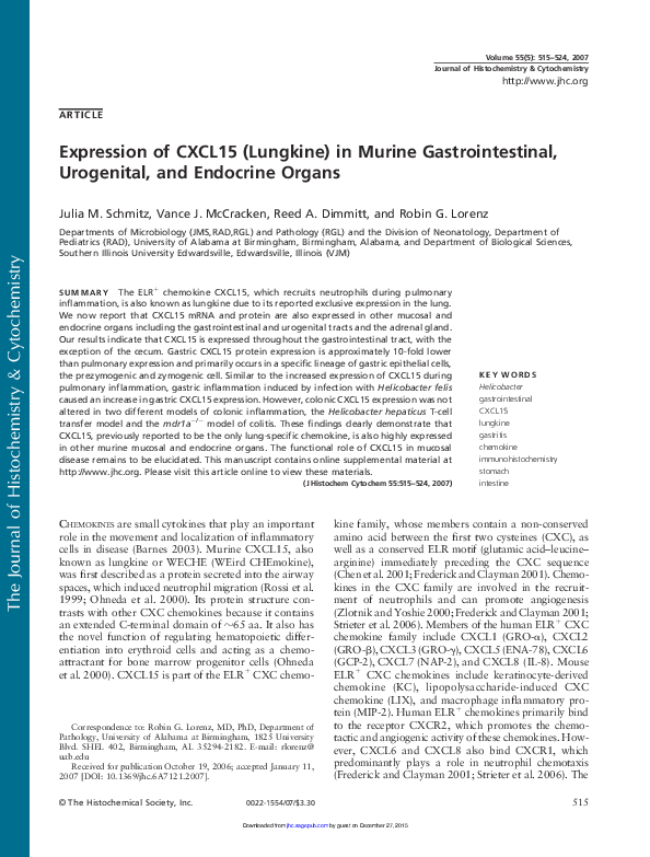(PDF) Expression of CXCL15 (Lungkine) in Murine Gastrointestinal ...
