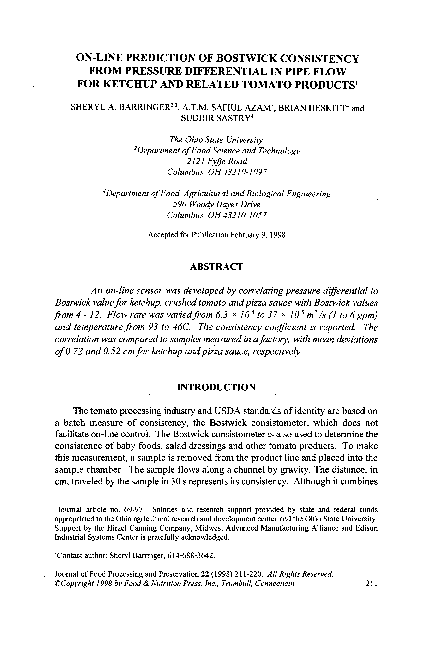 (PDF) ON-LINE PREDICTION OF BOSTWICK CONSISTENCY FROM PRESSURE ...