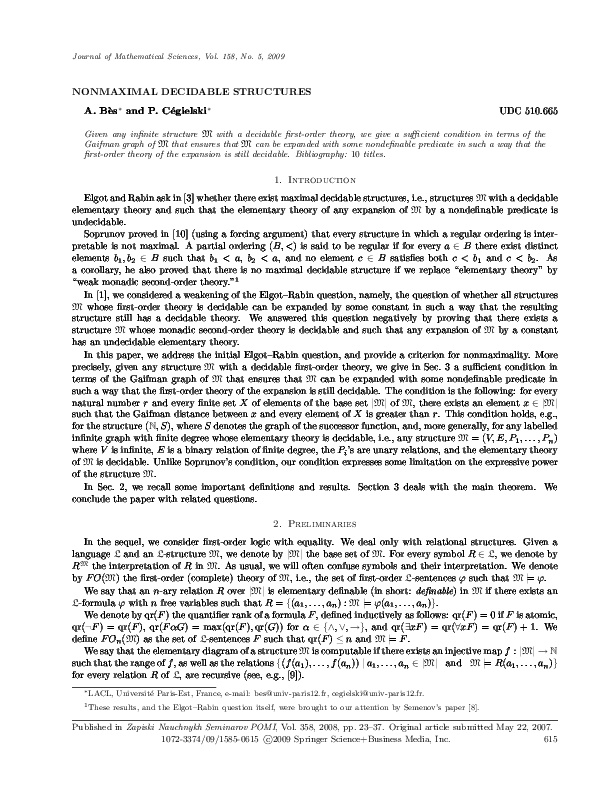 (PDF) Nonmaximal decidable structures