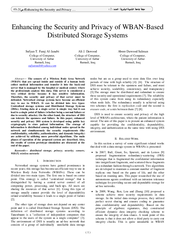 (PDF) Enhancing the Security and Privacy of WBAN-Based Distributed ...