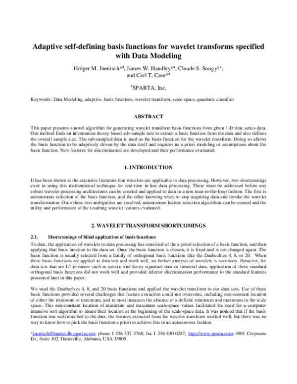 (PDF) Adaptive self-defining basis functions for wavelet transforms specified