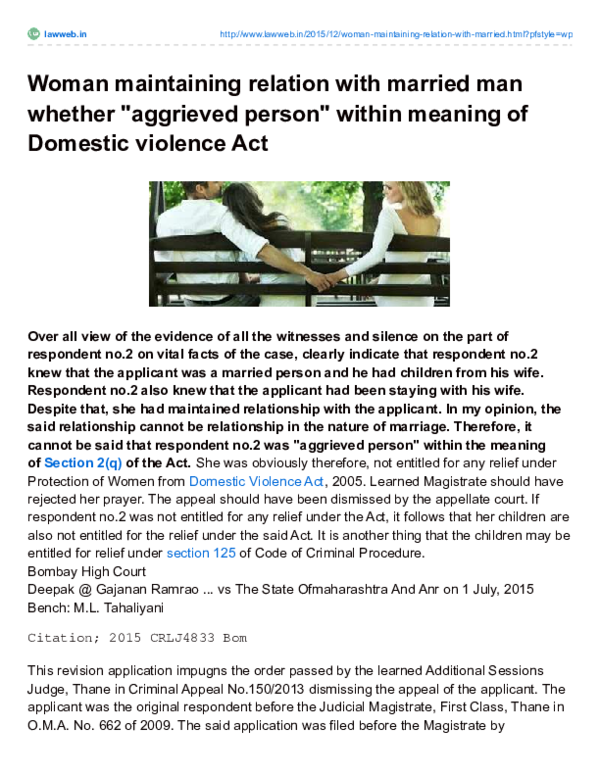 (PDF) Woman maintaining relation with married man whether "aggrieved ...