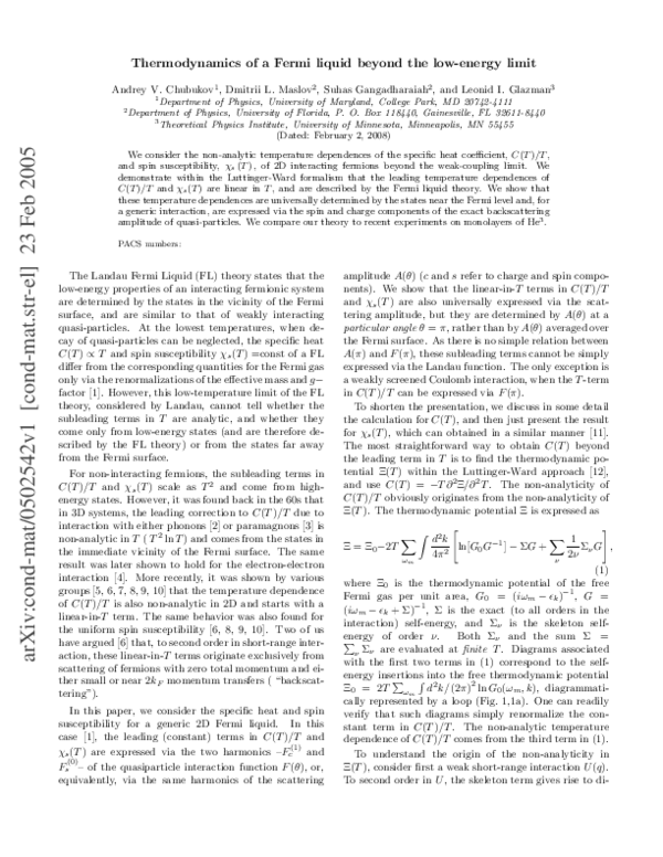 (PDF) Thermodynamics of a Fermi Liquid beyond the Low-Energy Limit