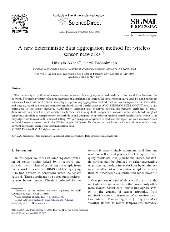 (PDF) A new deterministic data aggregation method for wireless sensor networks