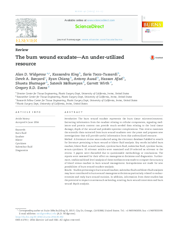 (PDF) The burn wound exudate—An under-utilized resource