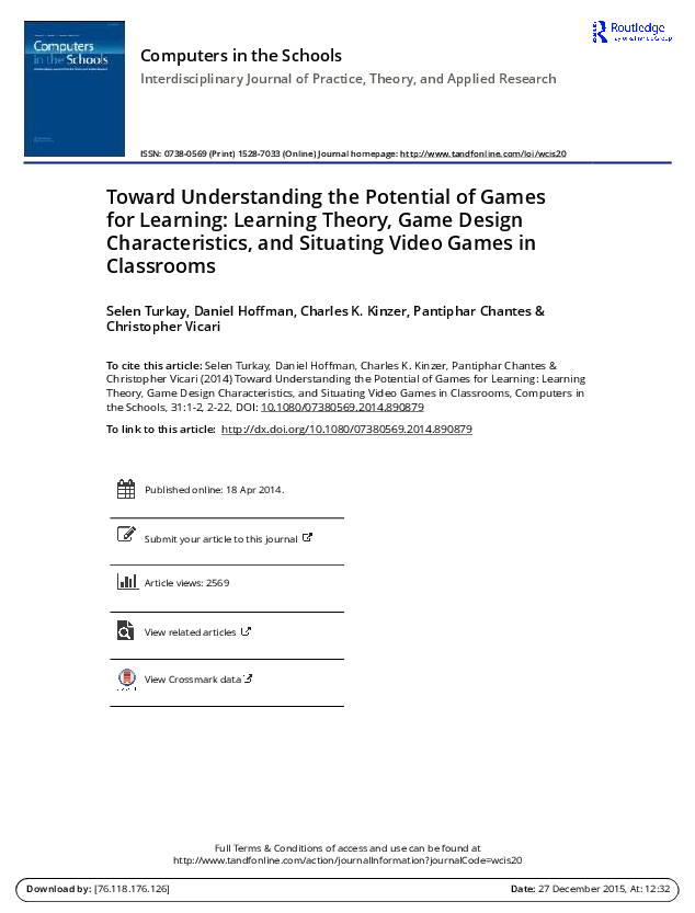 (PDF) Toward Understanding the Potential of Games for Learning ...