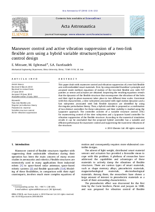 (PDF) Maneuver control and active vibration suppression of a two-link flexible arm using a ...