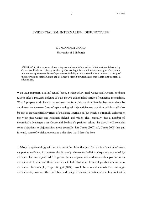 (PDF) Evidentialism, Internalism, Disjunctivism