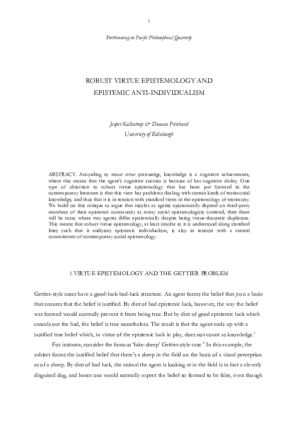 (PDF) Robust Virtue Epistemology and Epistemic Anti-Individualism