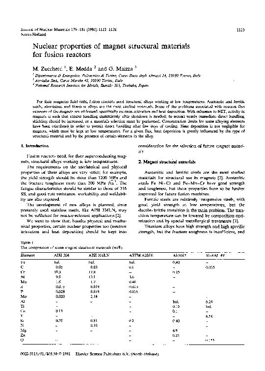 (PDF) Nuclear properties of magnet structural materials for fusion reactors