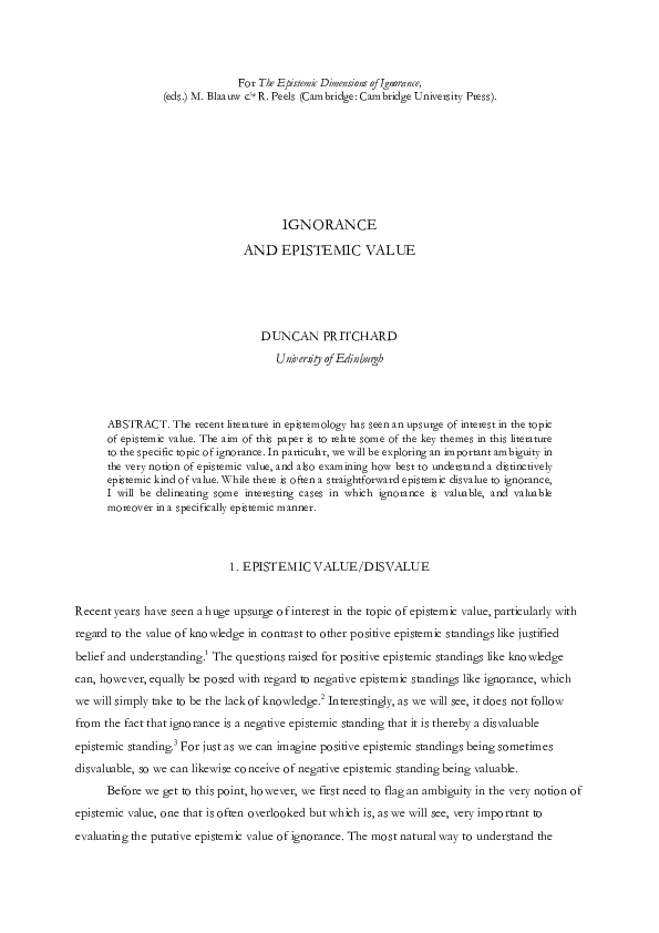(PDF) Ignorance and Epistemic Value