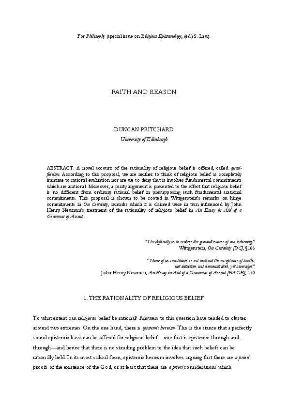 (PDF) Faith and Reason