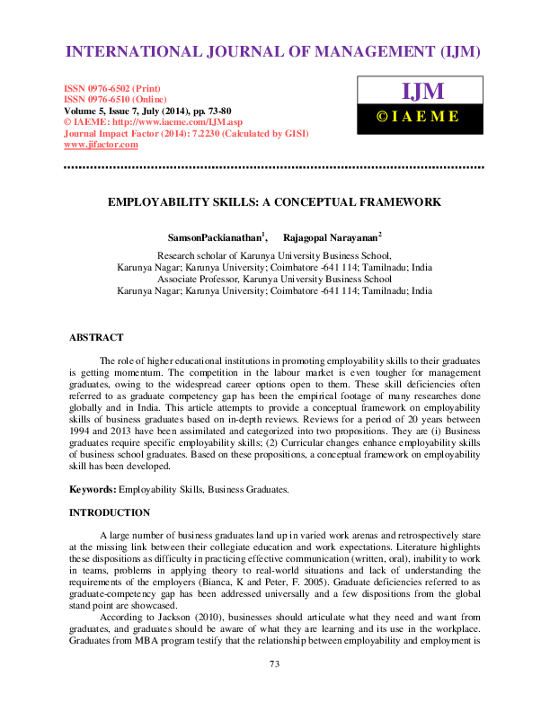 (PDF) EMPLOYABILITY SKILLS: A CONCEPTUAL FRAMEWORK