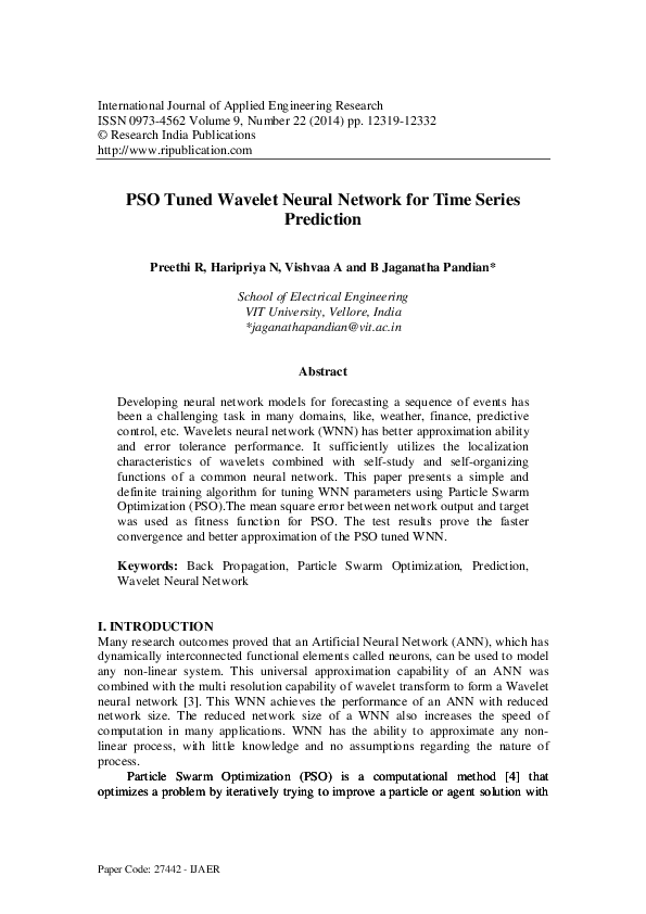 (PDF) PSO Tuned Wavelet Neural Network for Time Series Prediction