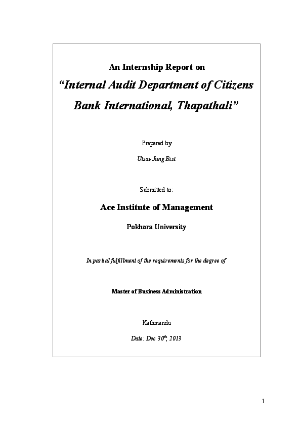 (DOC) An Internship Report on “Internal Audit Department of Citizens ...