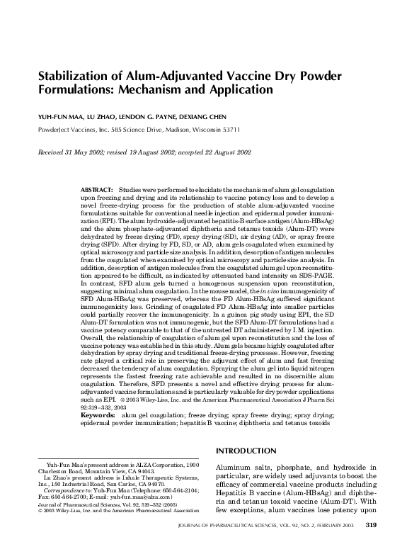 (PDF) Stabilization of alum-adjuvanted vaccine dry powder formulations ...