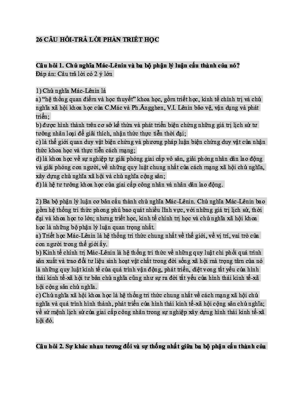 (DOC) 26 cau hoi tra loi phan triet hoc