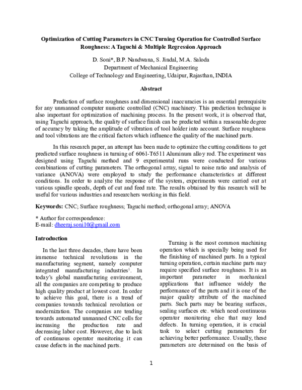 Doc Optimization Of Cutting Parameters In Cnc Turning Operation For