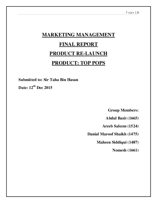 (PDF) Product Relaunch Report - Top Pops