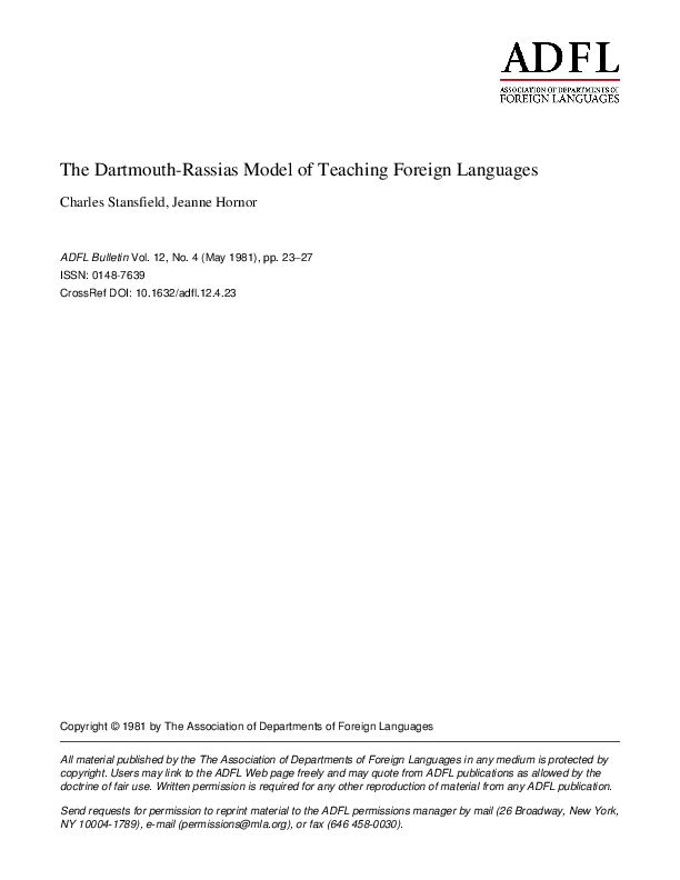 (PDF) The Dartmouth-Rassias Model of Teaching Foreign Languages