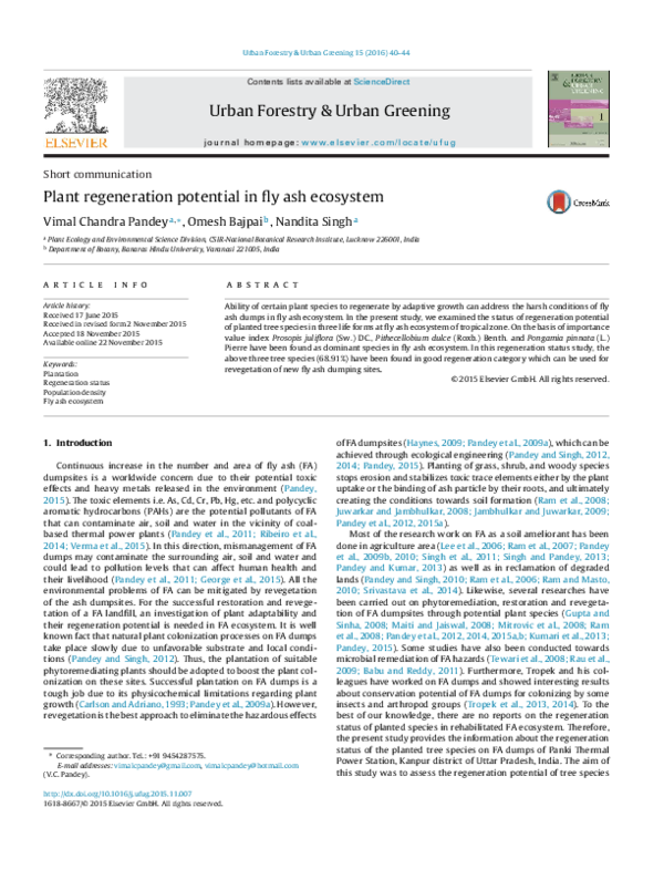 (PDF) Plant regenration in fly ash ecosystem