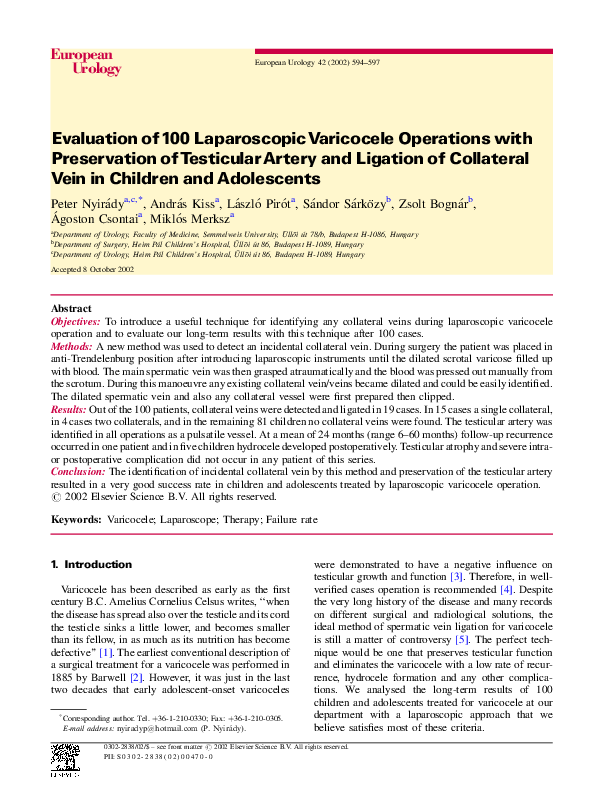 Pdf Evaluation Of 100 Laparoscopic Varicocele Operations With