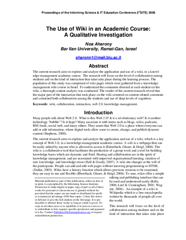 (PDF) The use of wiki in an academic course: A qualitative investigation