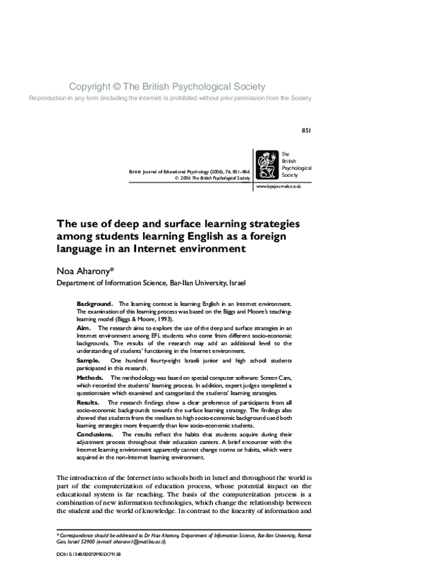 (PDF) The use of deep and surface learning strategies among students ...