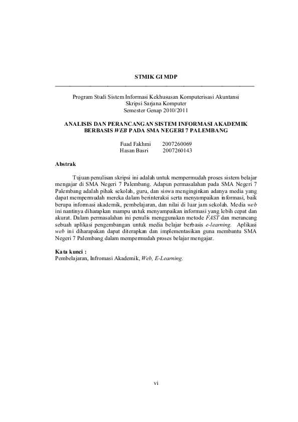 (PDF) ANALISIS DAN PERANCANGAN SISTEM INFORMASI AKADEMIK BERBASIS WEB PADA SMA NEGERI 7 PALEMBANG