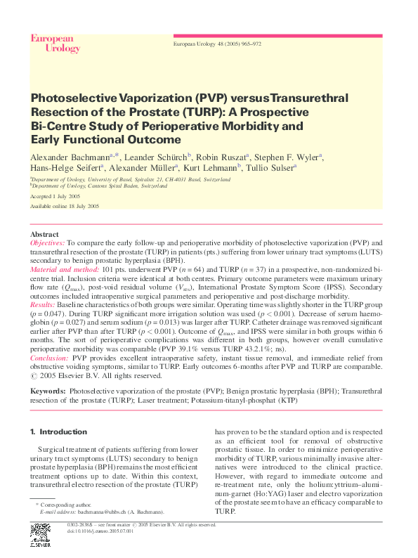 (PDF) Photoselective Vaporization (PVP) versus Transurethral Resection ...
