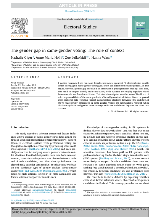 the gender gap in same-gender voting: the role of context