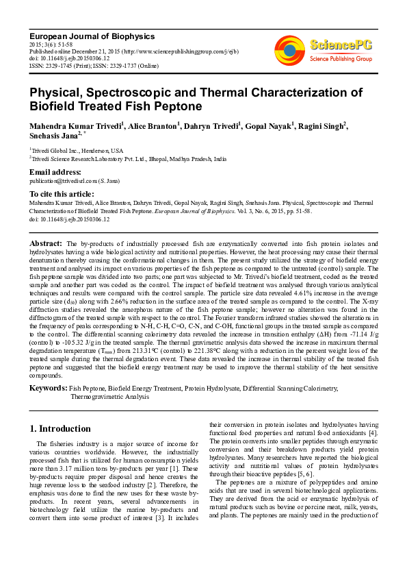 (PDF) Physical, Spectroscopic and Thermal Characterization of Biofield ...