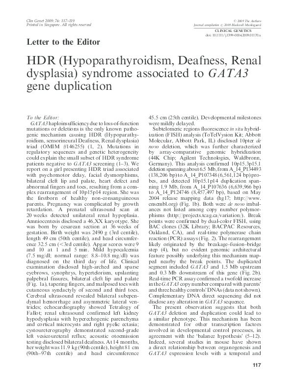 (PDF) HDR (Hypoparathyroidism, Deafness, Renal dysplasia) syndrome ...