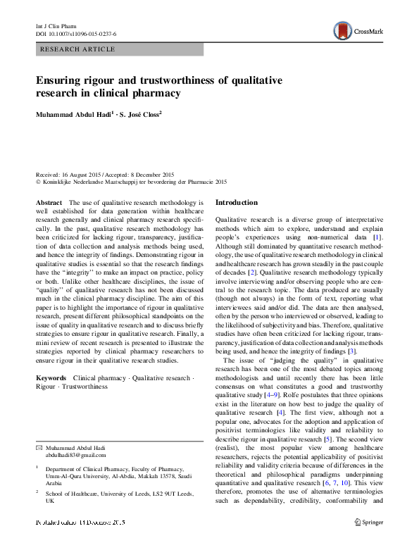 (PDF) Ensuring rigour and trustworthiness of qualitative research in ...