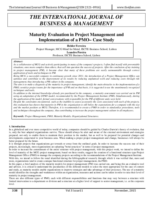 (PDF) Maturity Evaluation in Project Management and Implementation of a ...