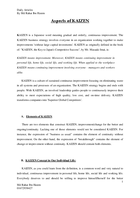 (PDF) Aspects of Kaizen