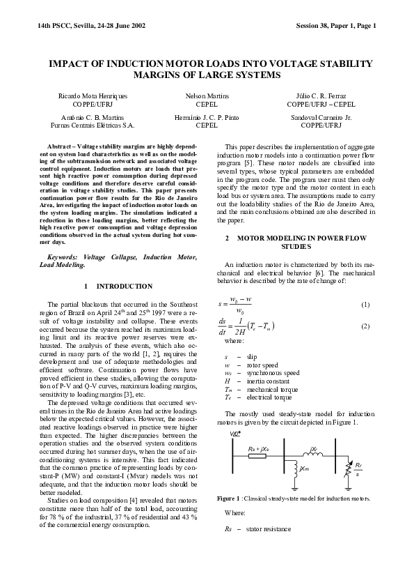 (PDF) IMPACT OF INDUCTION MOTOR LOADS INTO VOLTAGE STABILITY MARGINS OF LARGE SYSTEMS