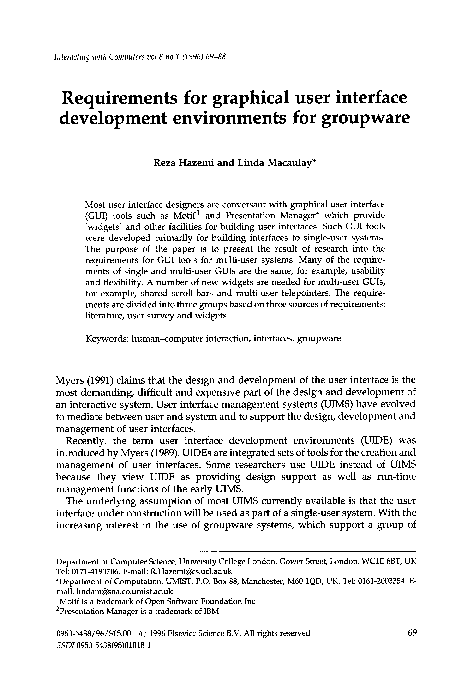 (PDF) Requirements for graphical user interface development environments for groupware | Linda ...