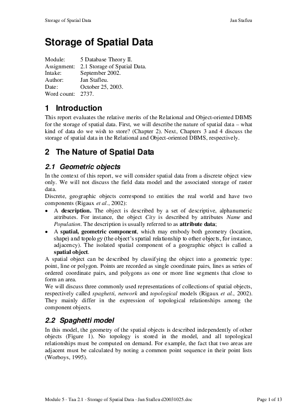 (PDF) Storage of Spatial Data