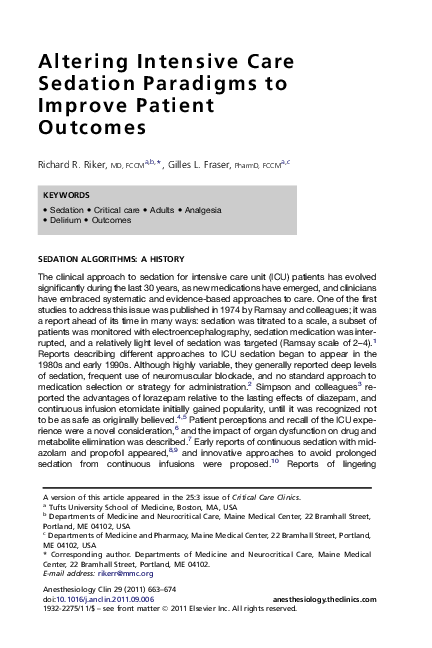 (PDF) Altering Intensive Care Sedation Paradigms to Improve Patient ...