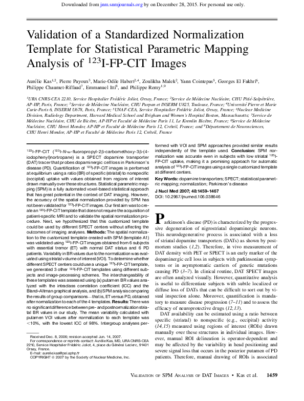 Pdf Validation Of A Standardized Normalization Template For Statistical Parametric Mapping