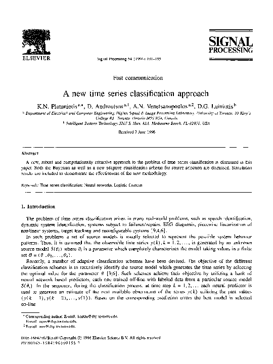Pdf A New Time Series Classification Approach
