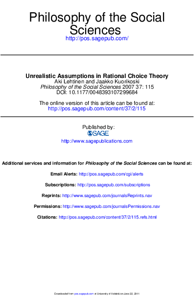 (PDF) Unrealistic Assumptions in Rational Choice Theory