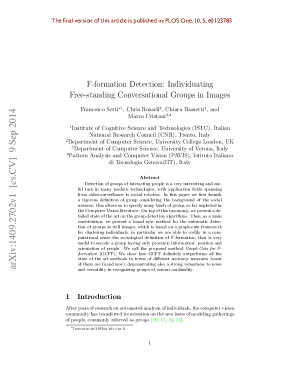 (PDF) F-formation Detection: Individuating Free-standing Conversational ...