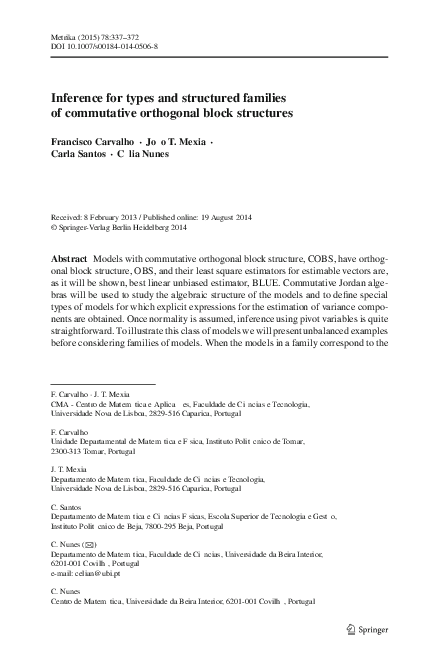 (PDF) Inference for types and structural families of commutative orthogonal block structures